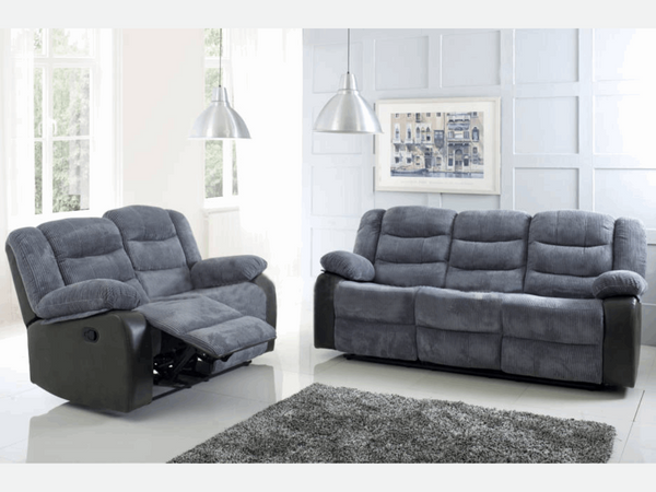 Rio Reclining Premium Cord Fabric and Leather Sofa set With Cup Holder ...