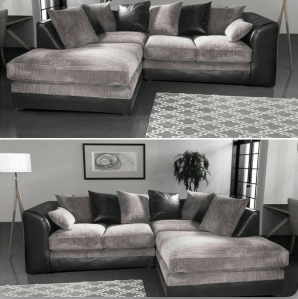 Modern Suite Premium Cord Fabric Corner Sofa - Black and Grey ...